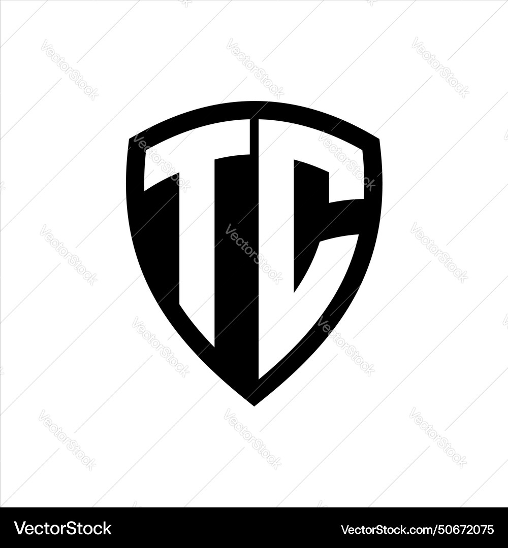 Tc monogram logo with bold letters shield shape Vector Image