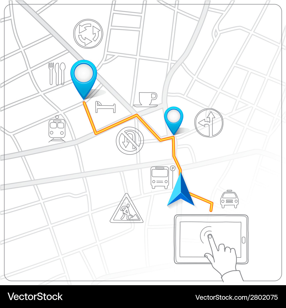 Using tablet for street map navigation Royalty Free Vector