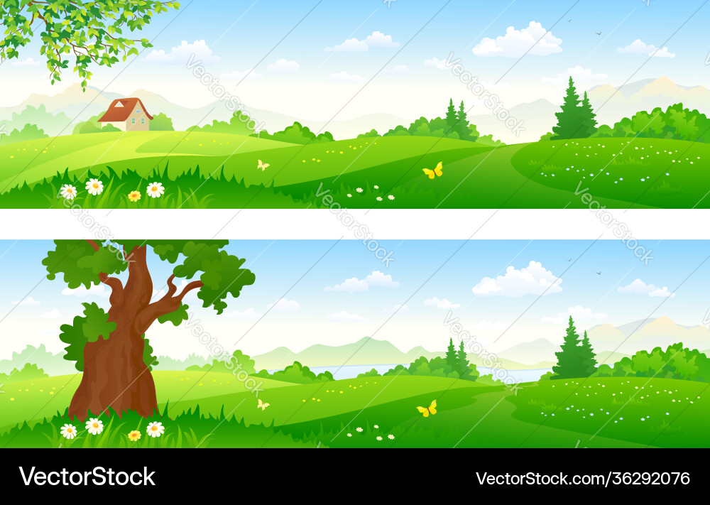 Cartoon Green Landscape Banners Royalty Free Vector Image