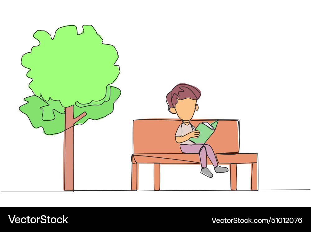 Continuous one line drawing boy sitting on school Vector Image