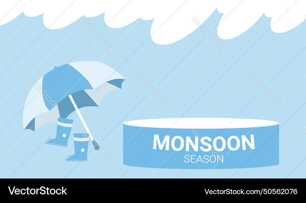 Monsoon season banner template podium Royalty Free Vector