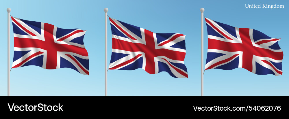Set of three flags united kingdom waving Vector Image