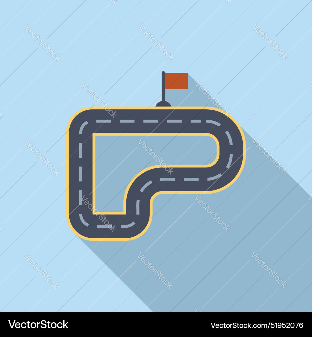 Winding road leading to finish line with checkered