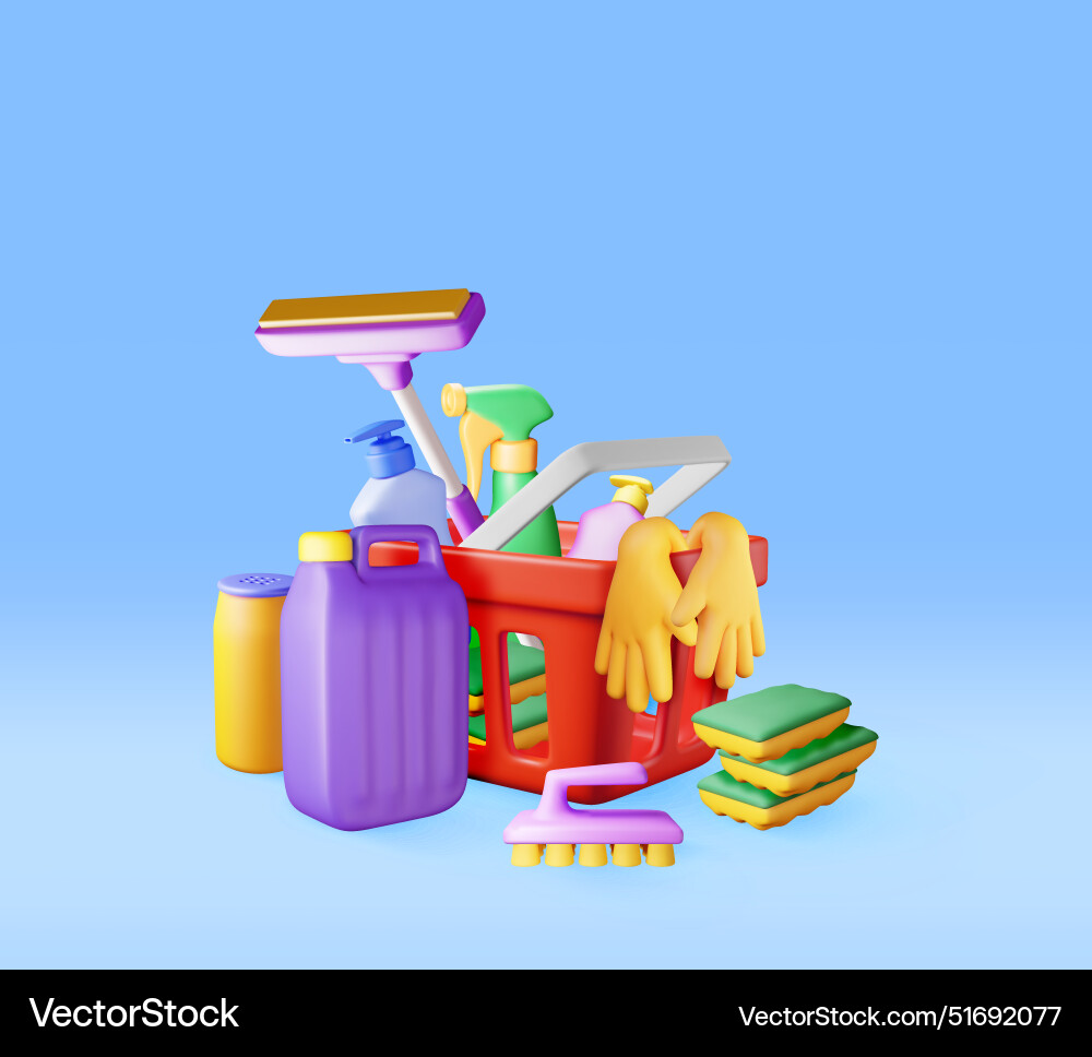 3d set of home cleaning tools isolated Royalty Free Vector