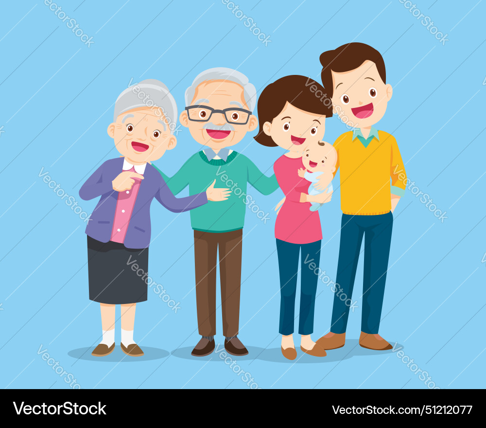 Big happy multi-generational family siblings Vector Image