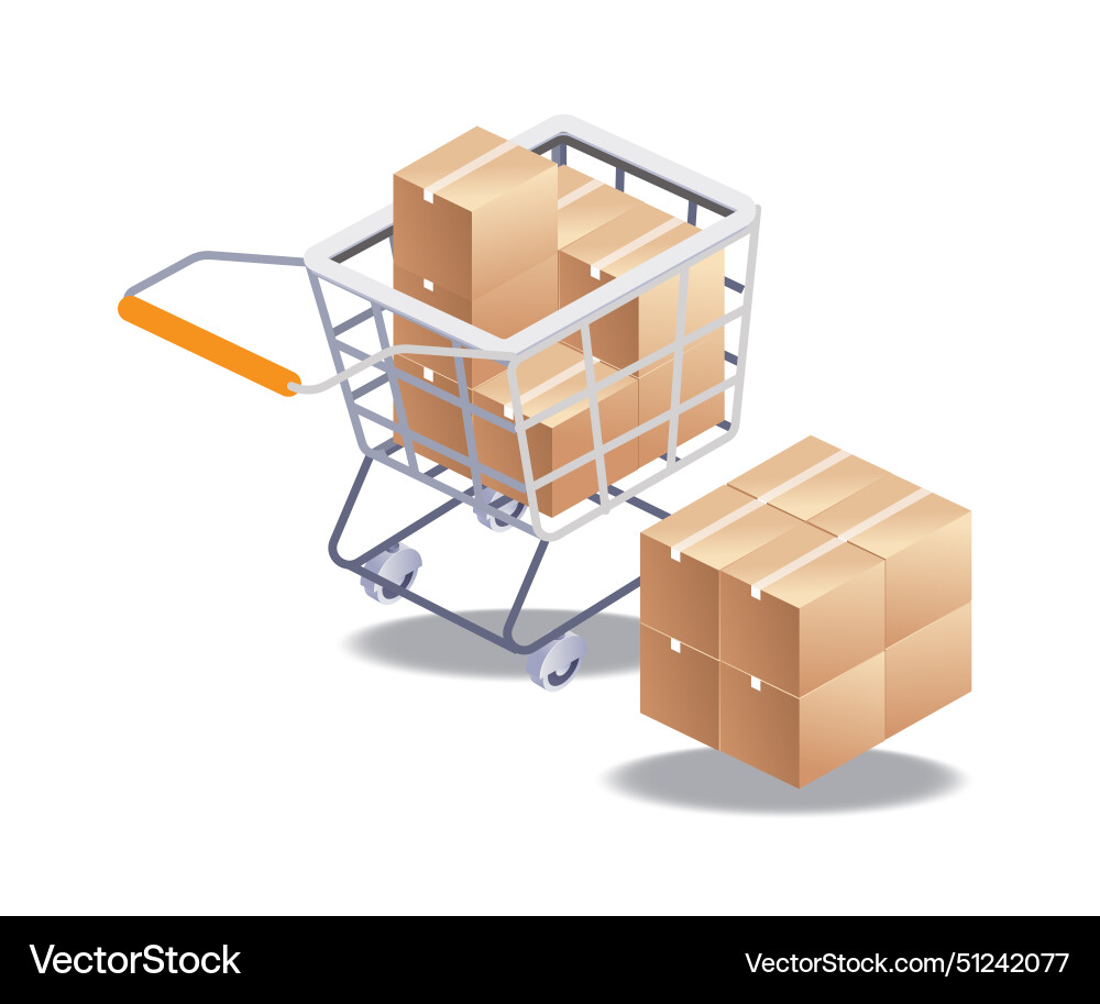 Cardboard with shopping trolley infographic flat Vector Image