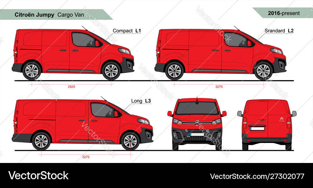 Citroen Jumpy Cargo Van - L1, L2, L3 Models Vector Image