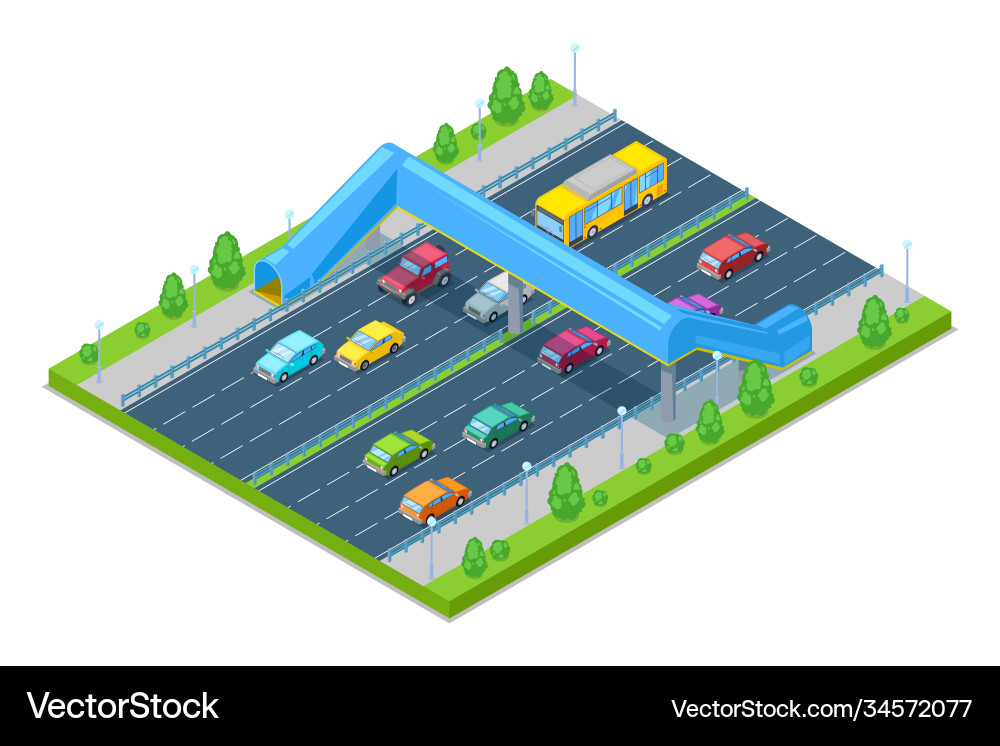 Highway and crosswalk bridge for people above Vector Image