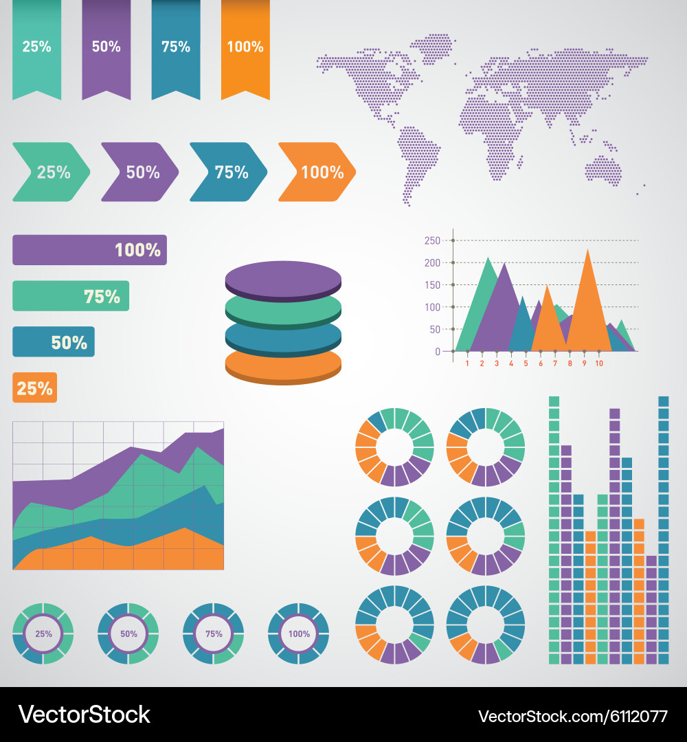 Infografiken setzen Weltkarte und Informationen Vektorbild