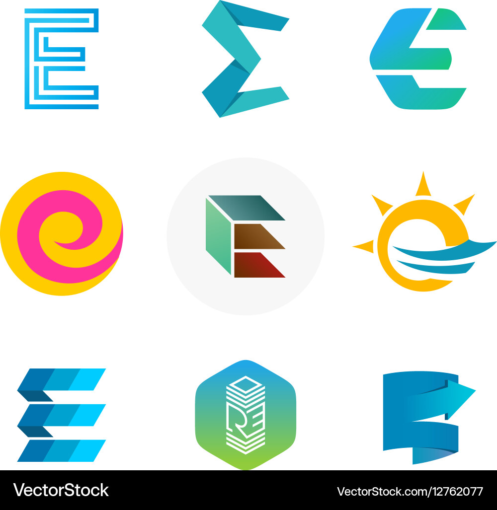 Letter e logo set color icon templates design Vector Image