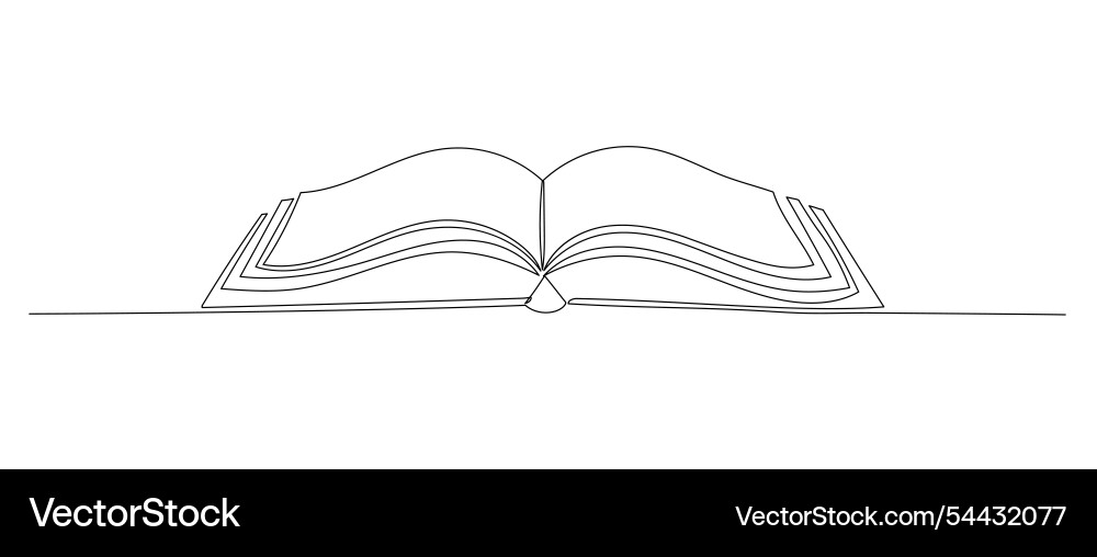 Open book one continuous line hand Royalty Free Vector Image