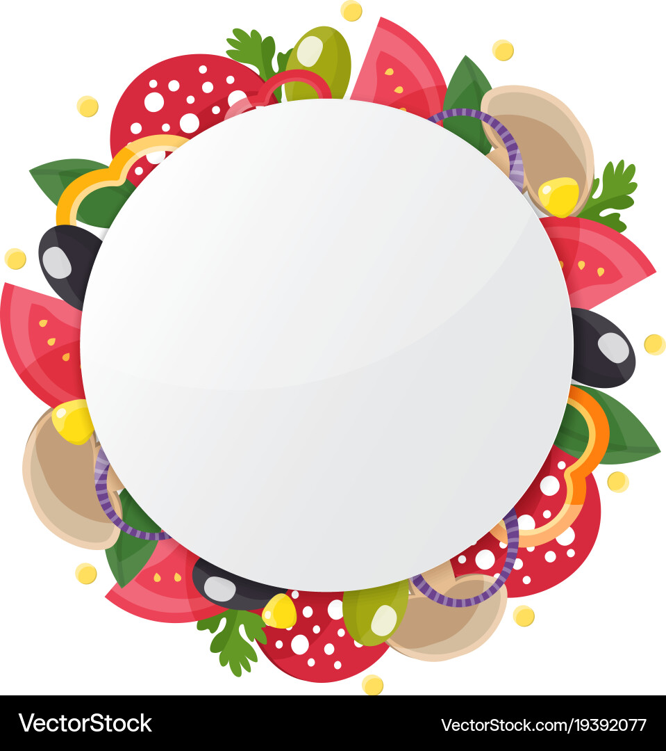 Pizza ingredient circle banner fast food label Vector Image