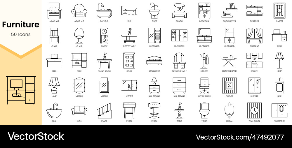 Simple outline set offurniture icons linear style Vector Image