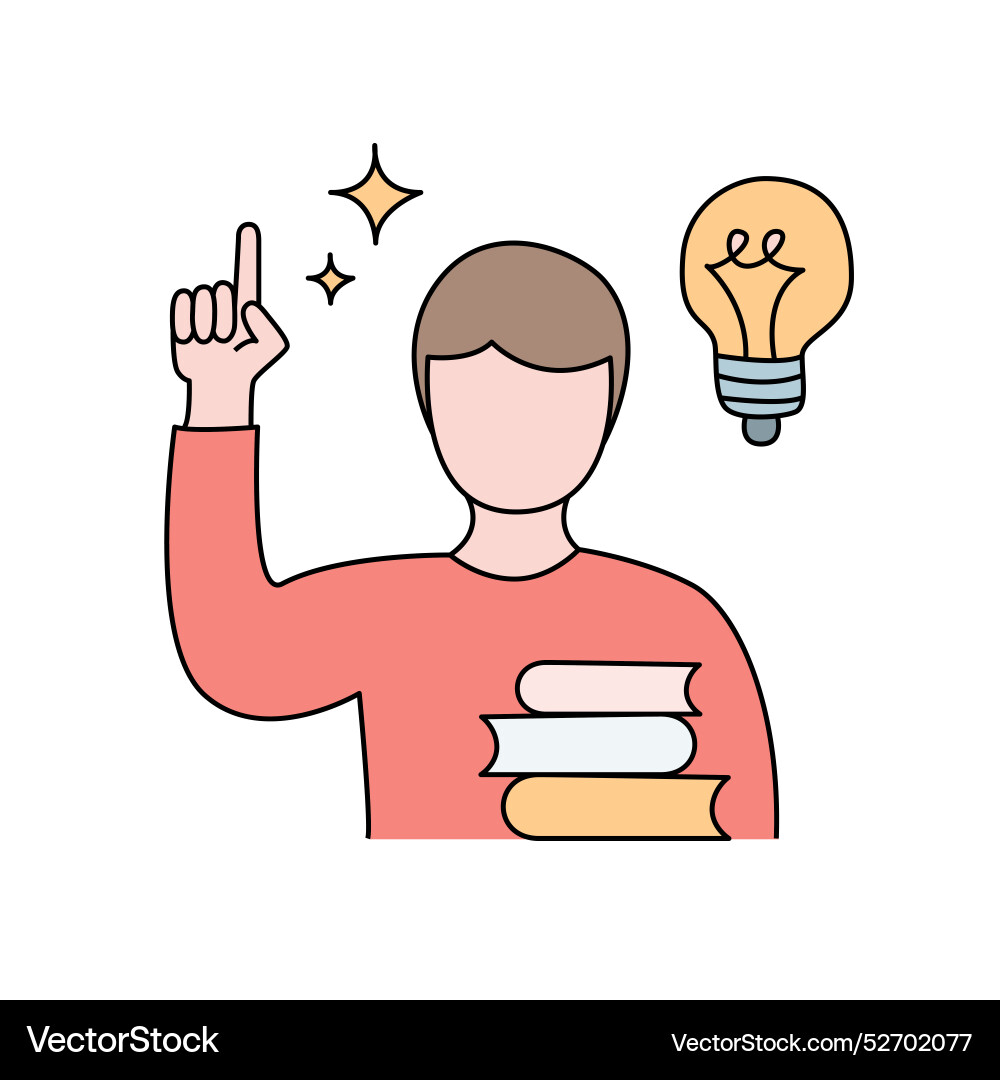 Student with books has an idea Royalty Free Vector Image
