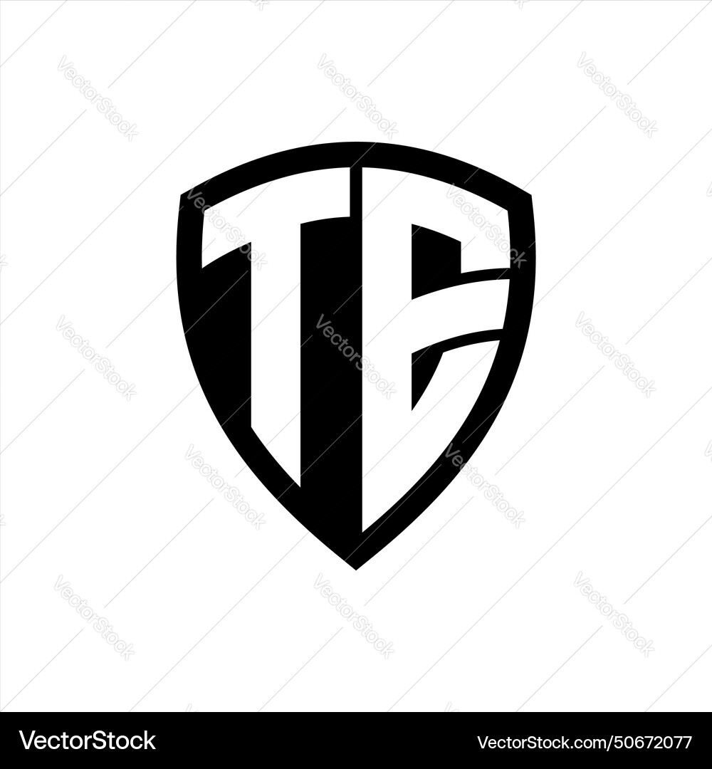 Te monogram logo with bold letters shield shape Vector Image