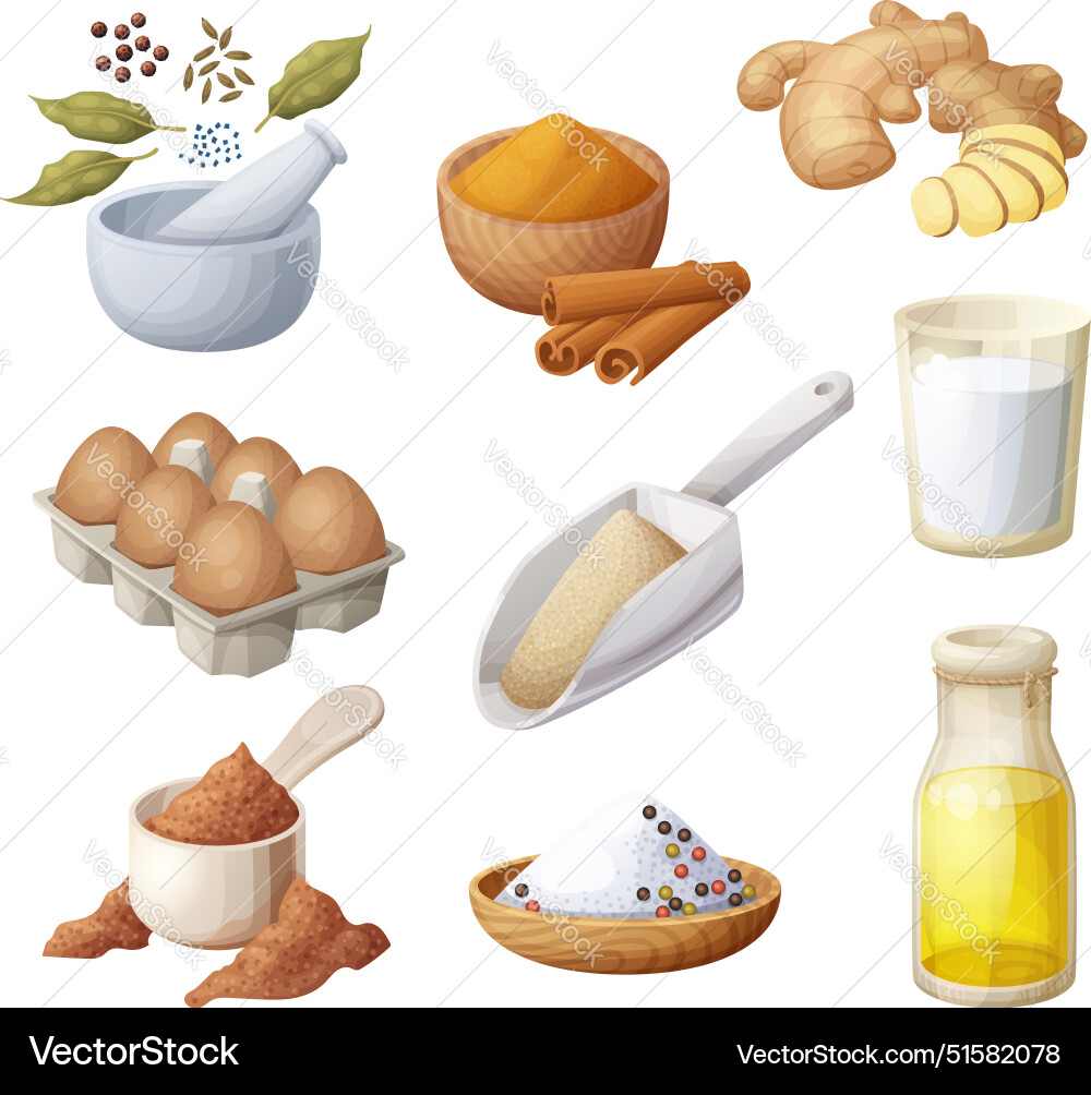 Baking ingredients icons set isolated on white Vector Image