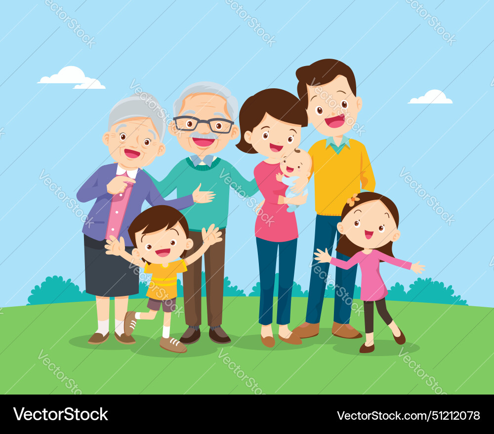 Big happy multi-generational family siblings Vector Image