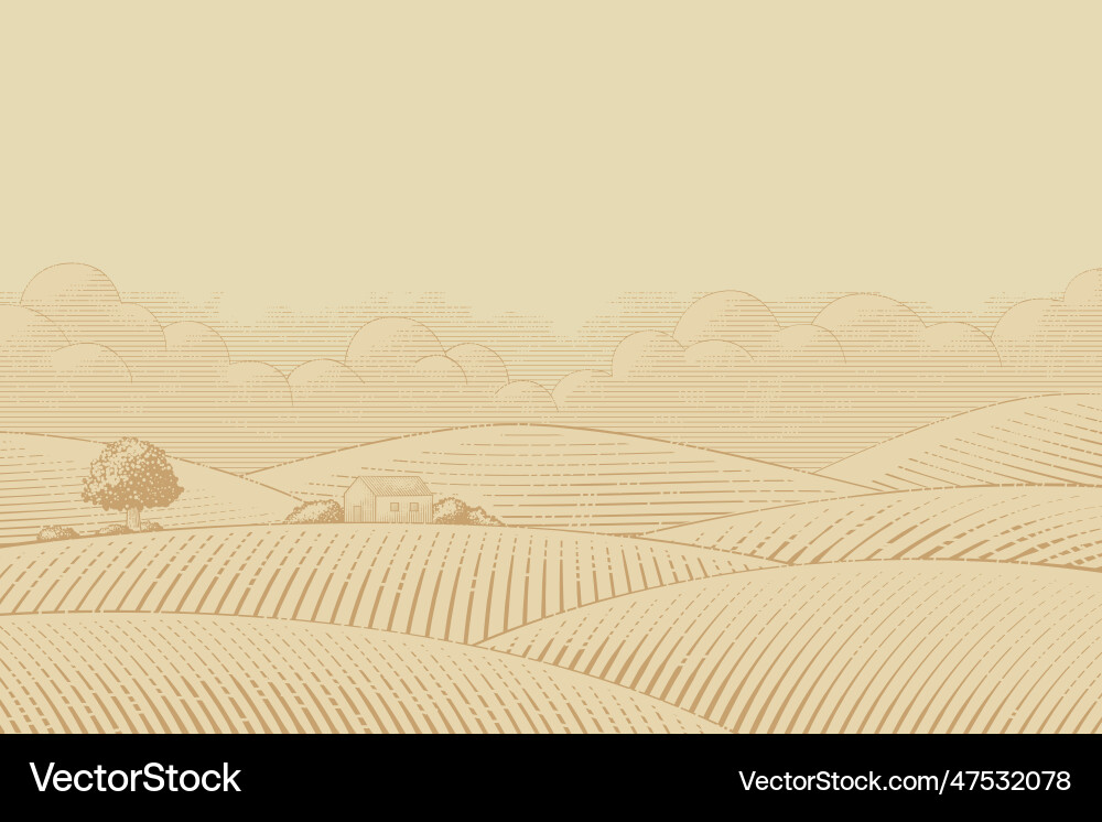 Engraving style farm land Royalty Free Vector Image