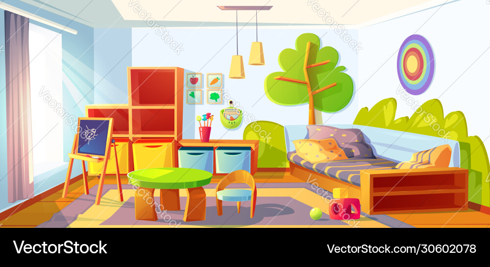 Kids bedroom empty child room indoors interior Vector Image