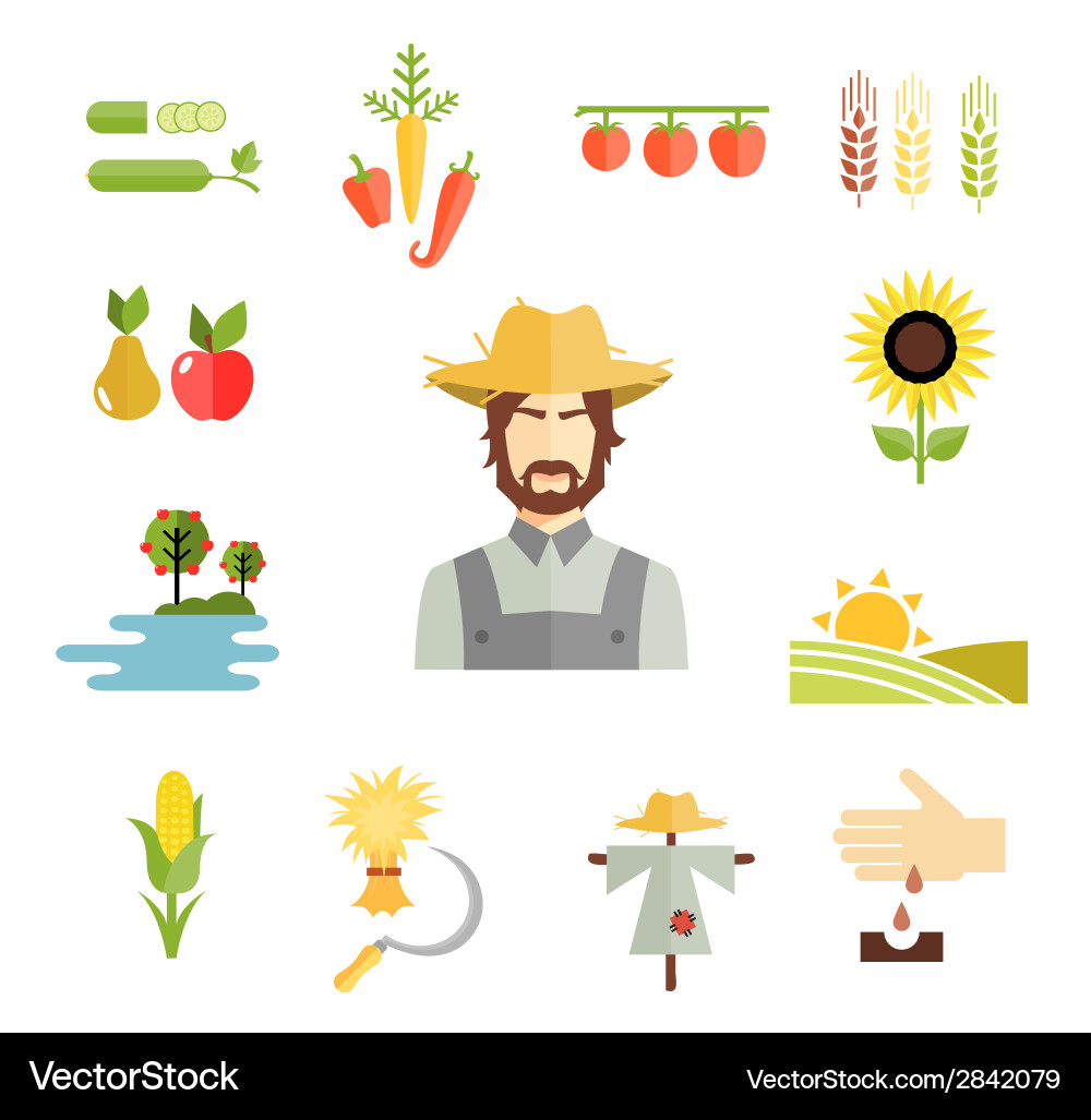Farm icons for cultivating crops Royalty Free Vector Image