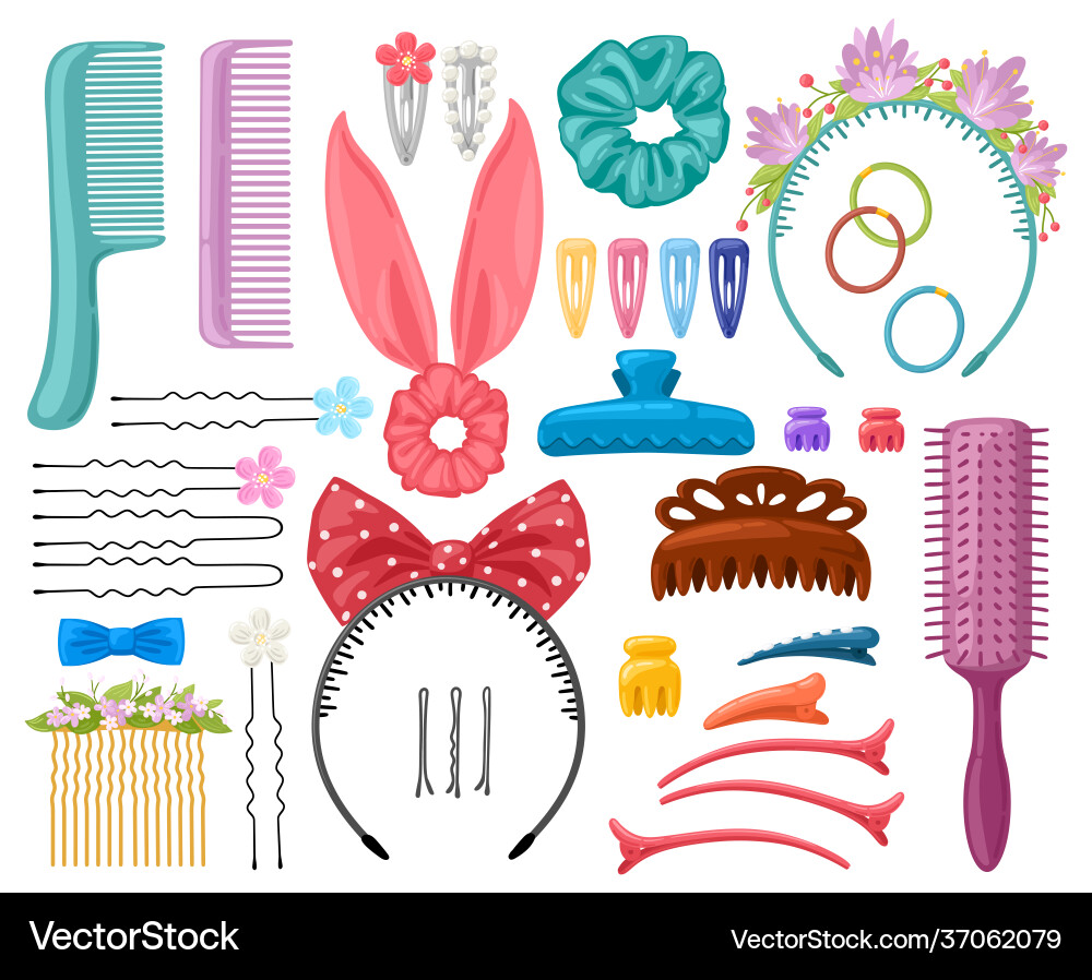 Hair accessories woman items clips Royalty Free Vector Image