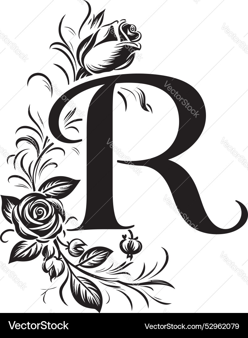 Rococo patterns ornate font r decor radiant Vector Image