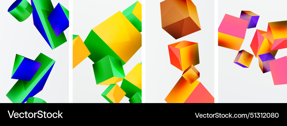 Flying 3d shapes cubes and other geometric Vector Image