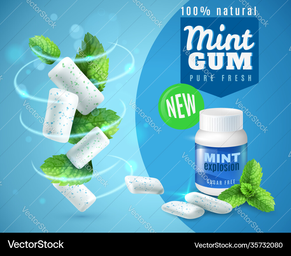 Realistic mint gum poster Royalty Free Vector Image