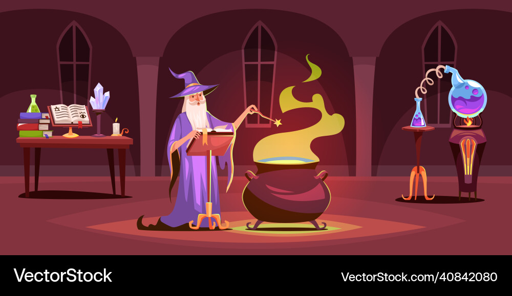 Wizard castle magical laboratory interior Vector Image