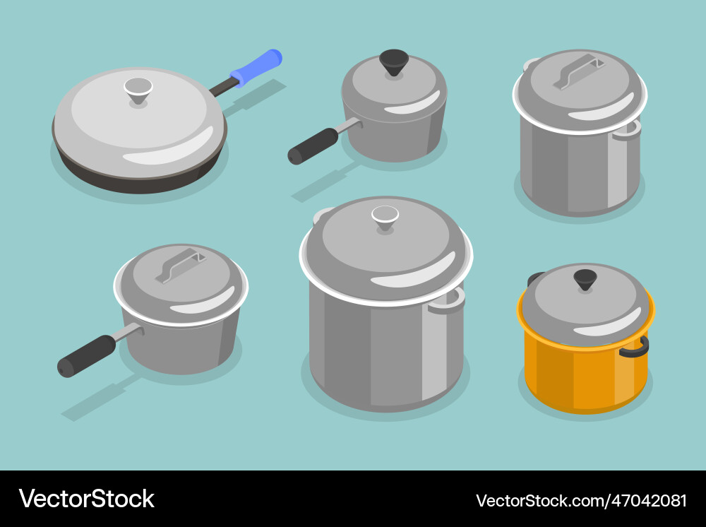 3d isometric flat set of kitchenware Royalty Free Vector
