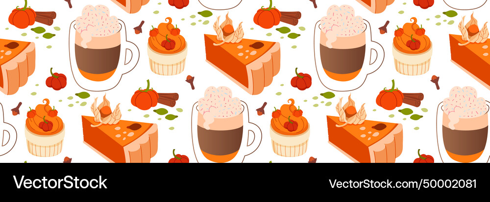 Autumn pumpkin spice seamless pattern delicious Vector Image