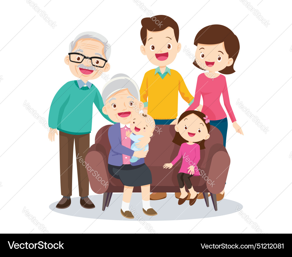 Big happy multi-generational family siblings Vector Image