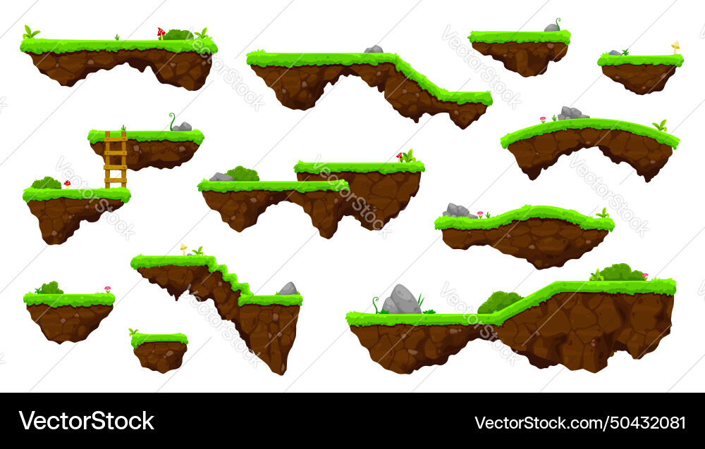 Cartoon isolated ground and grass game platforms Vector Image