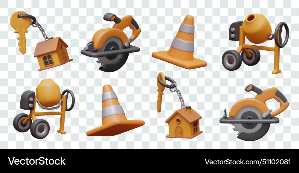 Collection Of Realistic Construction Objects Vector Image
