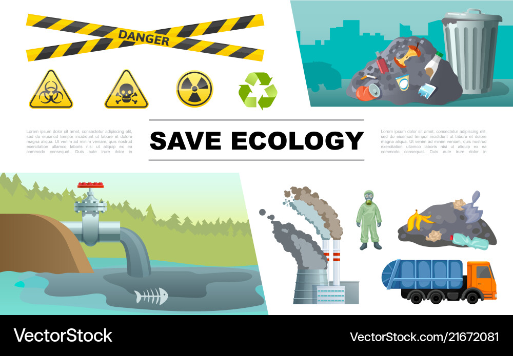 Flat ecology pollution infographic concept Vector Image