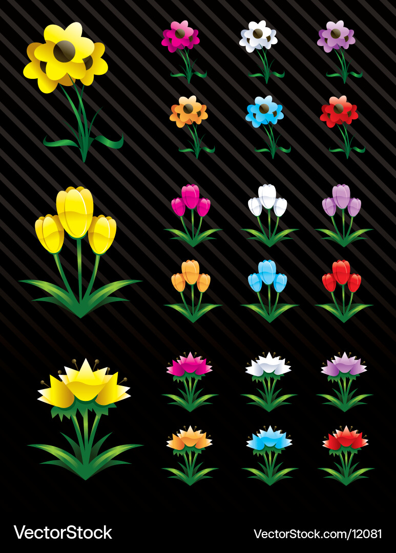 Glossy flowers web 2 style Royalty Free Vector Image