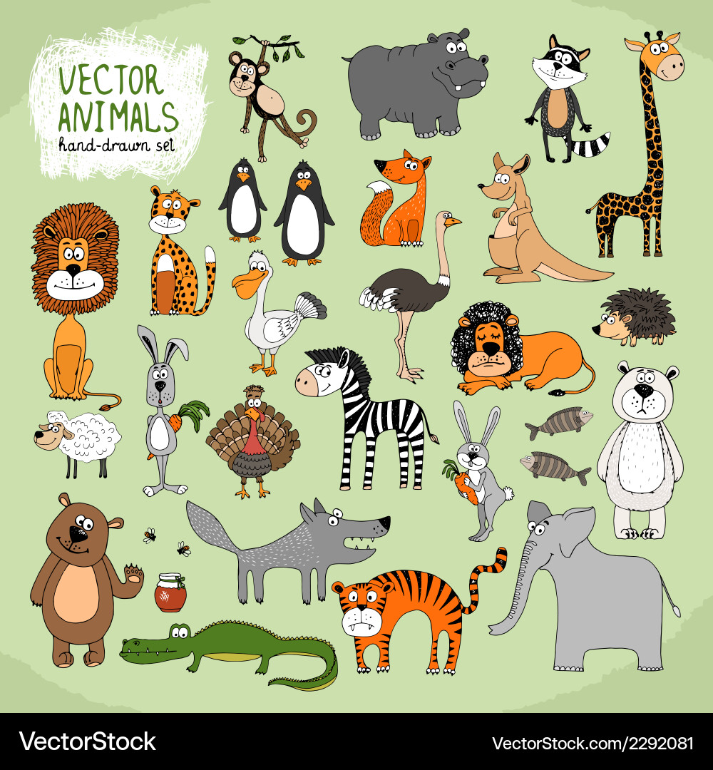 Hand-drawn wild animals collection Royalty Free Vector Image