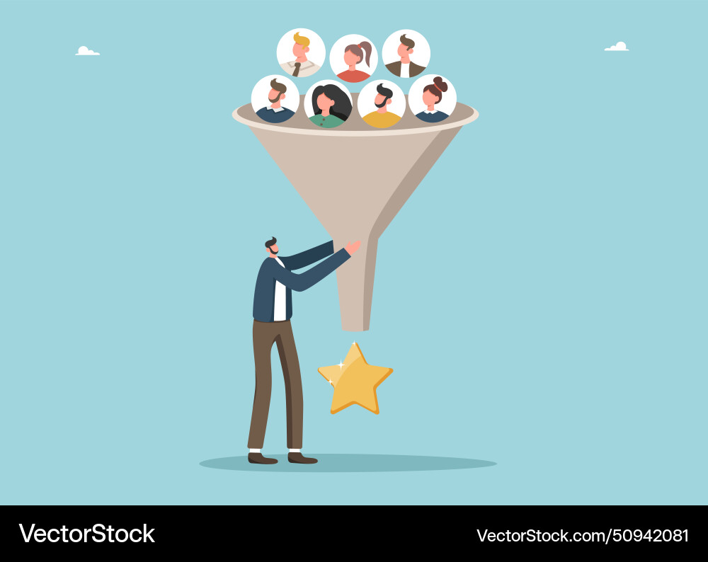Man using funnel to make star from people Vector Image