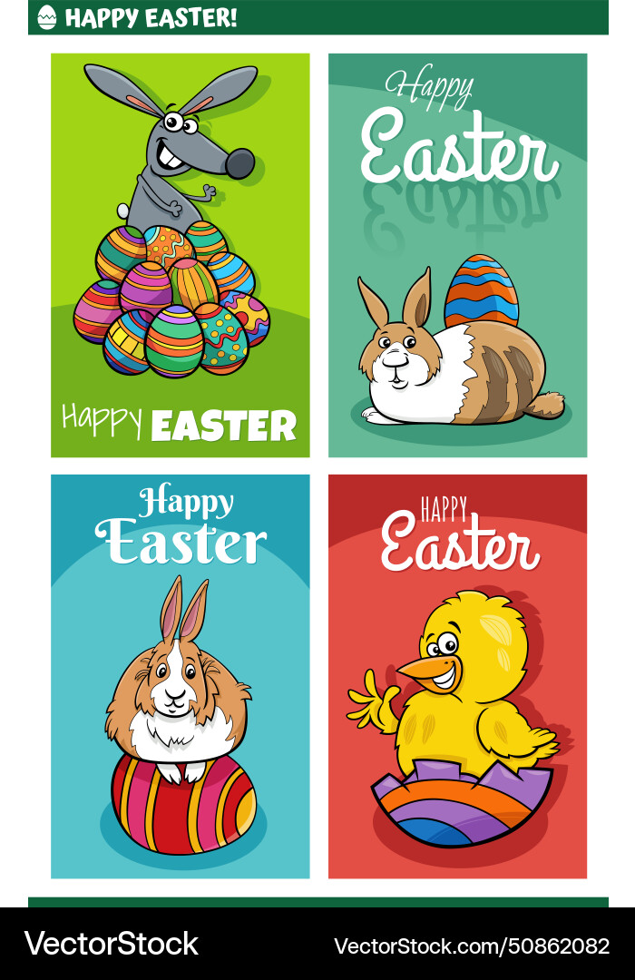 Cartoon easter greeting cards designs set Vector Image