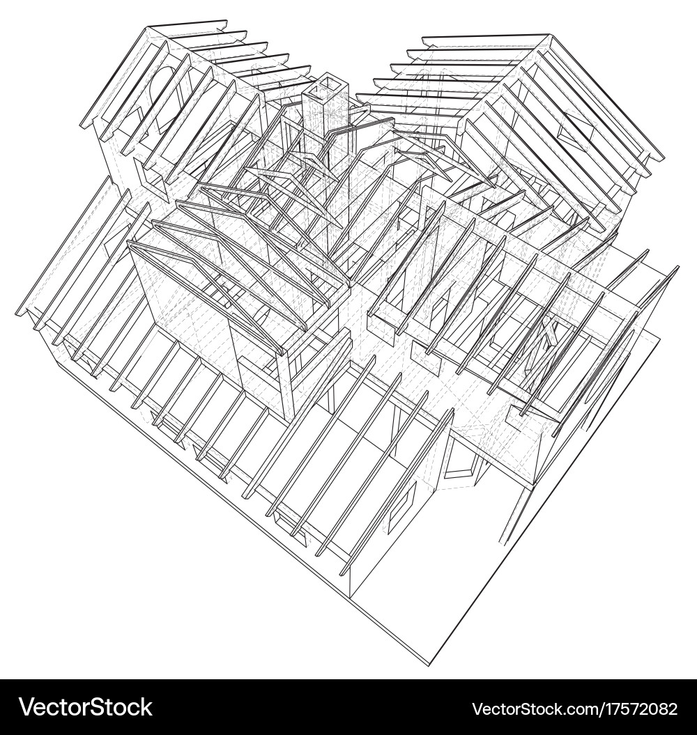 House drawing in contours Royalty Free Vector Image