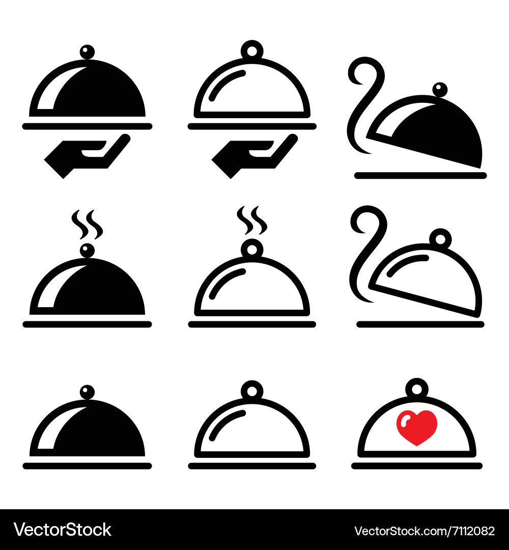 Meal dinner food platter icons set Royalty Free Vector Image