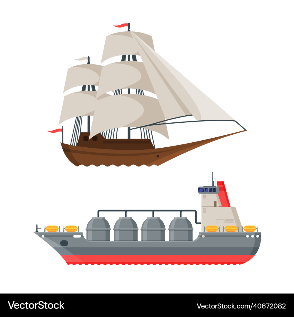 Sailing ship with mast and freighter as watercraft