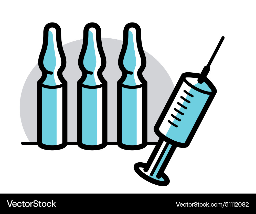 Vaccination theme of a syringe with ampules Vector Image