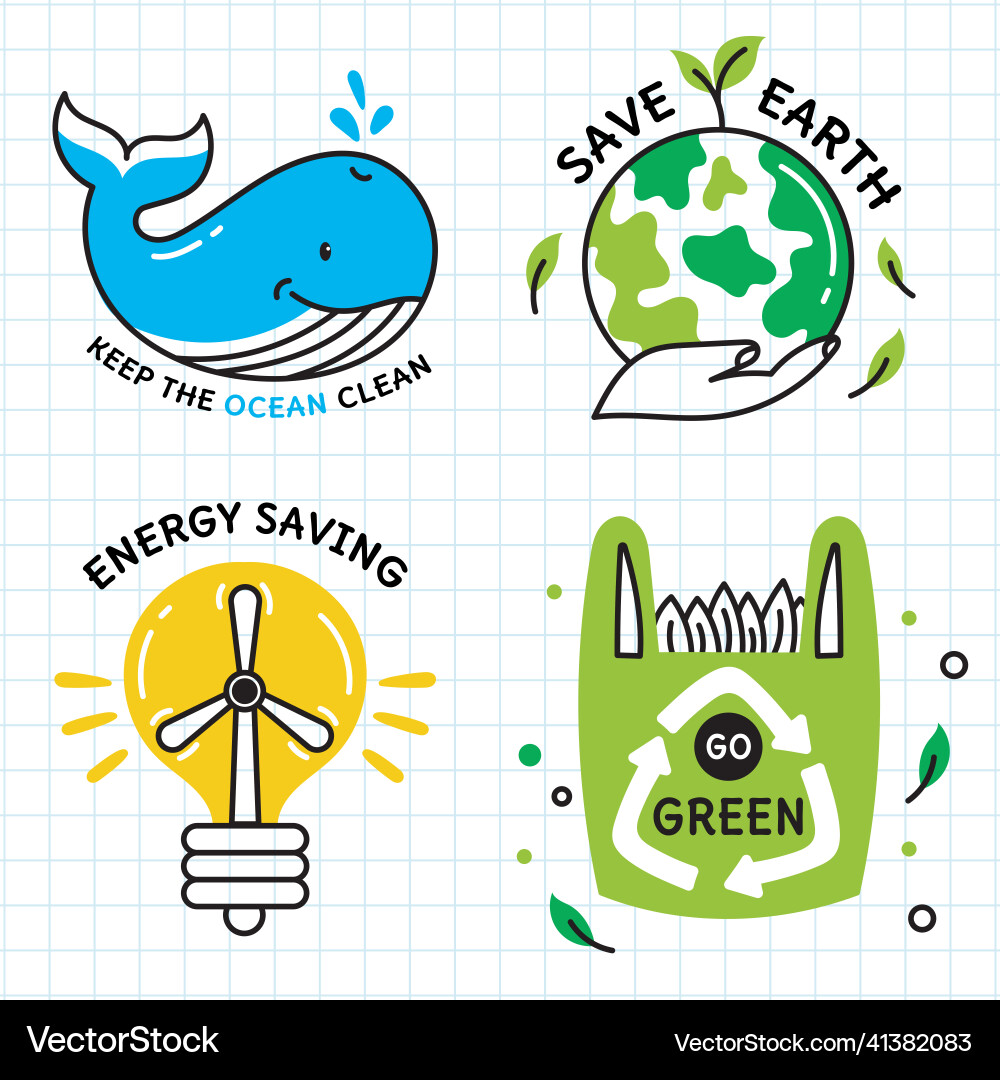 Doodles save nature the environment zero waste Vector Image