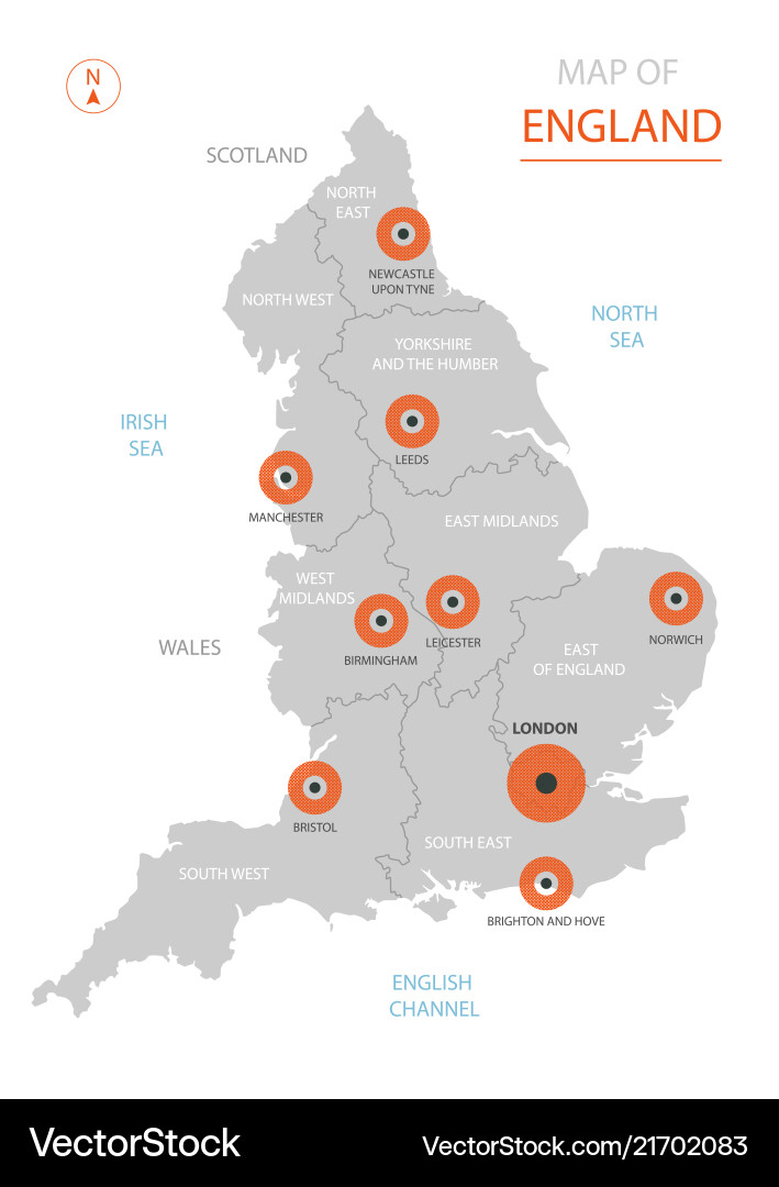 England map with administrative divisions Vector Image