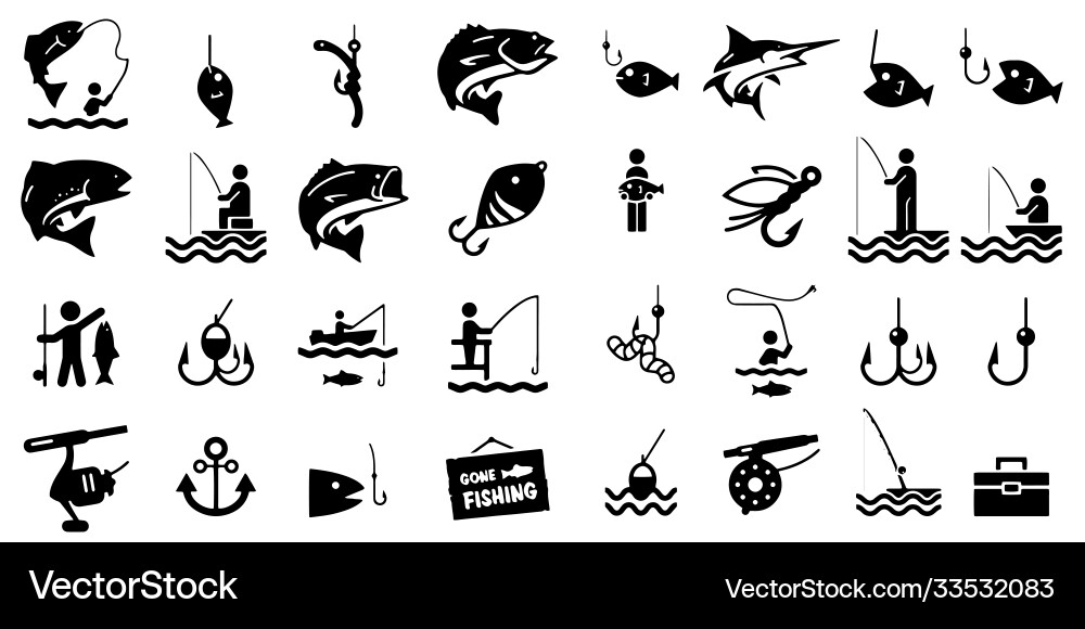 Fishing icon set on white background Royalty Free Vector