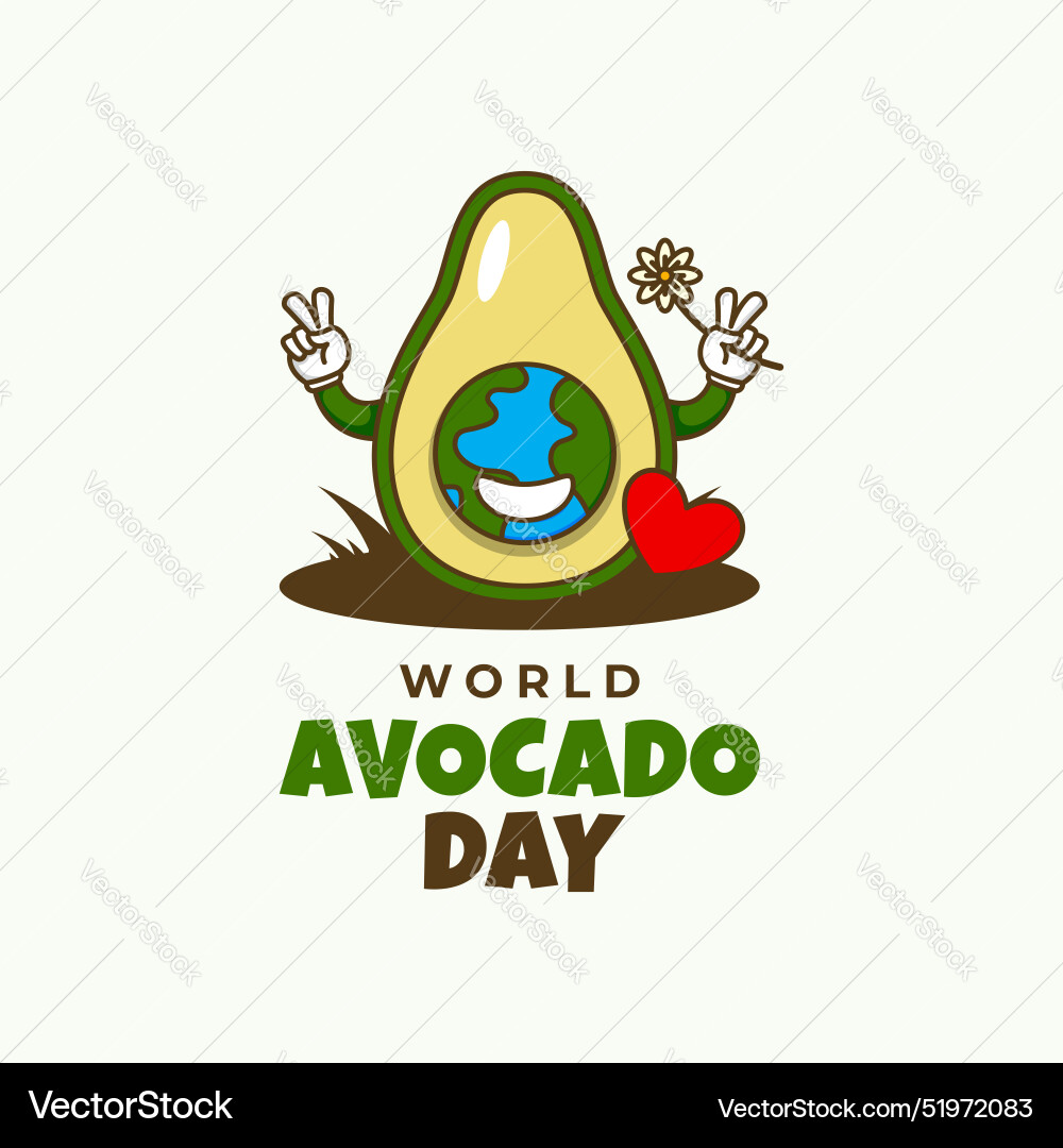 World avocado day with groovy style Royalty Free Vector