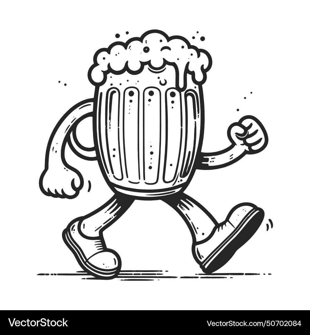 Animated beer mug cartoon character walking Vector Image