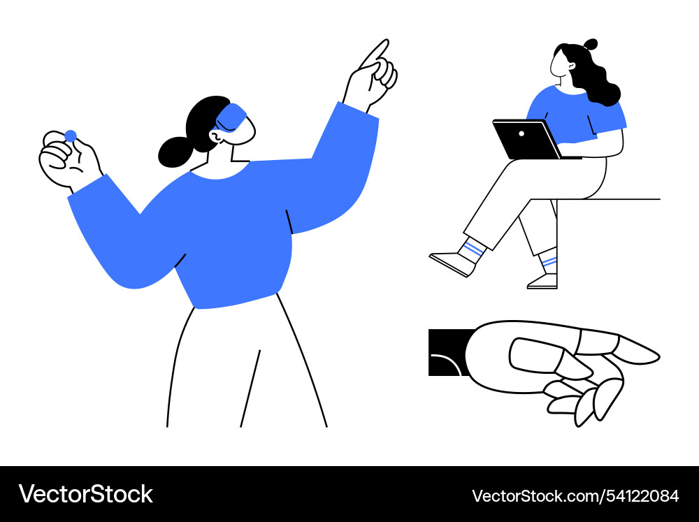 Animated woman gesturing and pointing with another