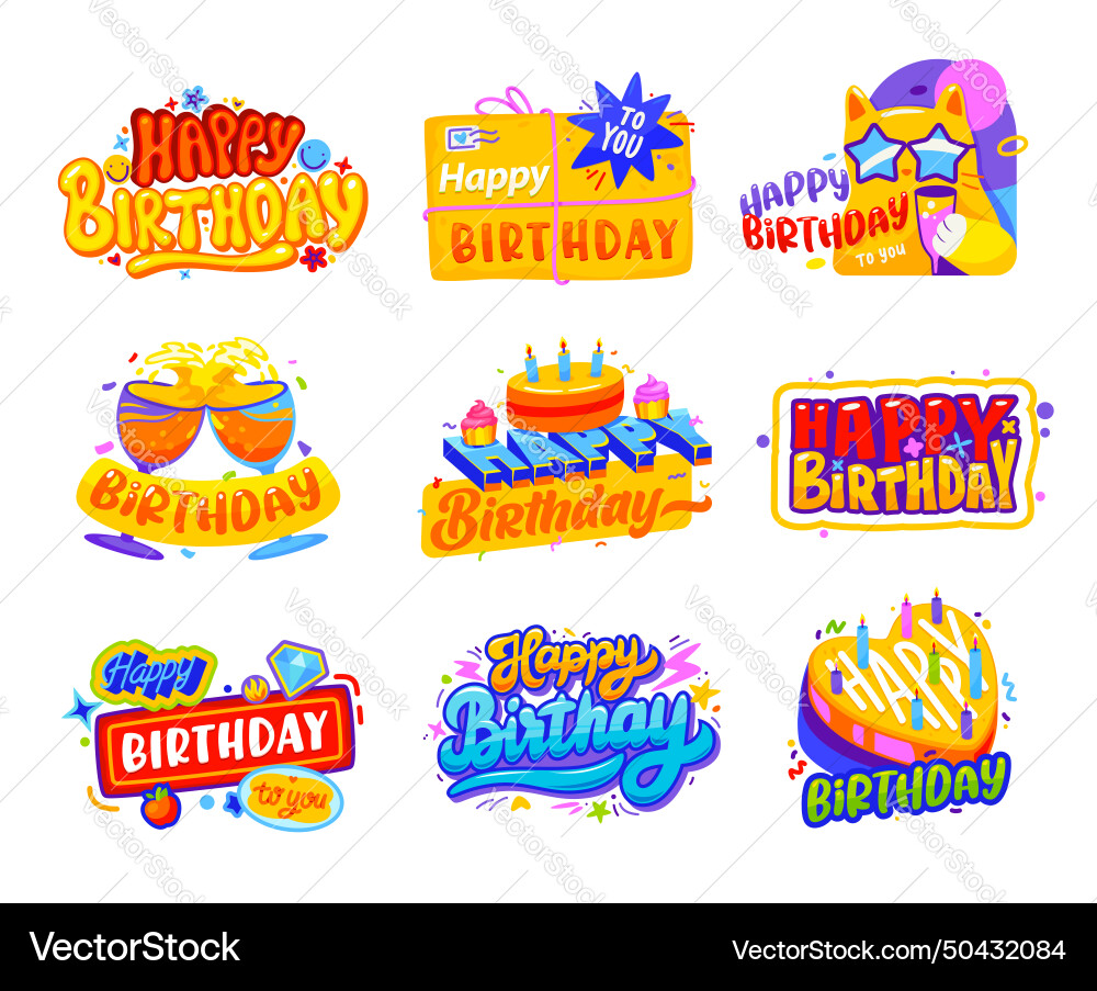 Birthday Celebration Stickers & Badges Vector Image